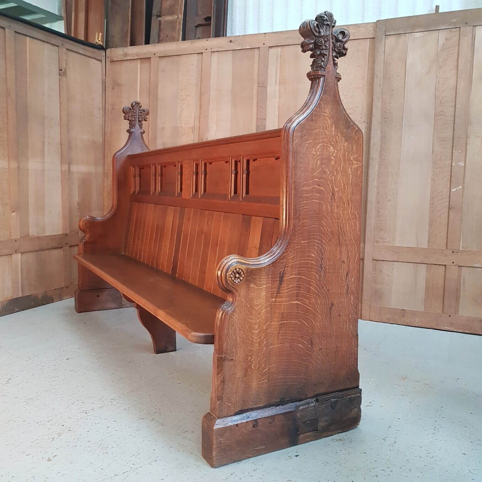 Antique Solid Oak Gothic Choir Church Pew (SOLD) - Antique Church ...