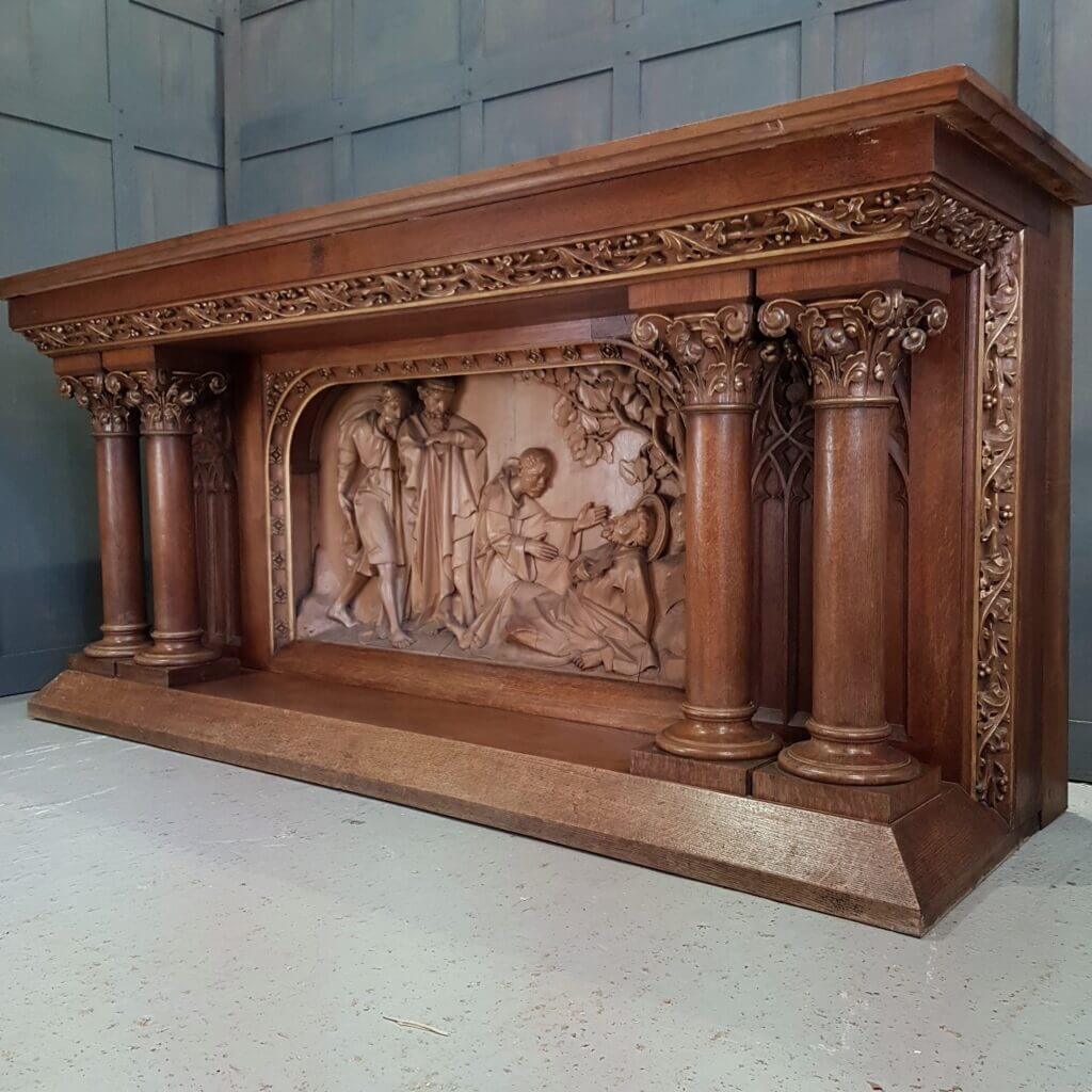 Stunning Antique Oak Carved Full Size Church Altar with Religious Scene ...