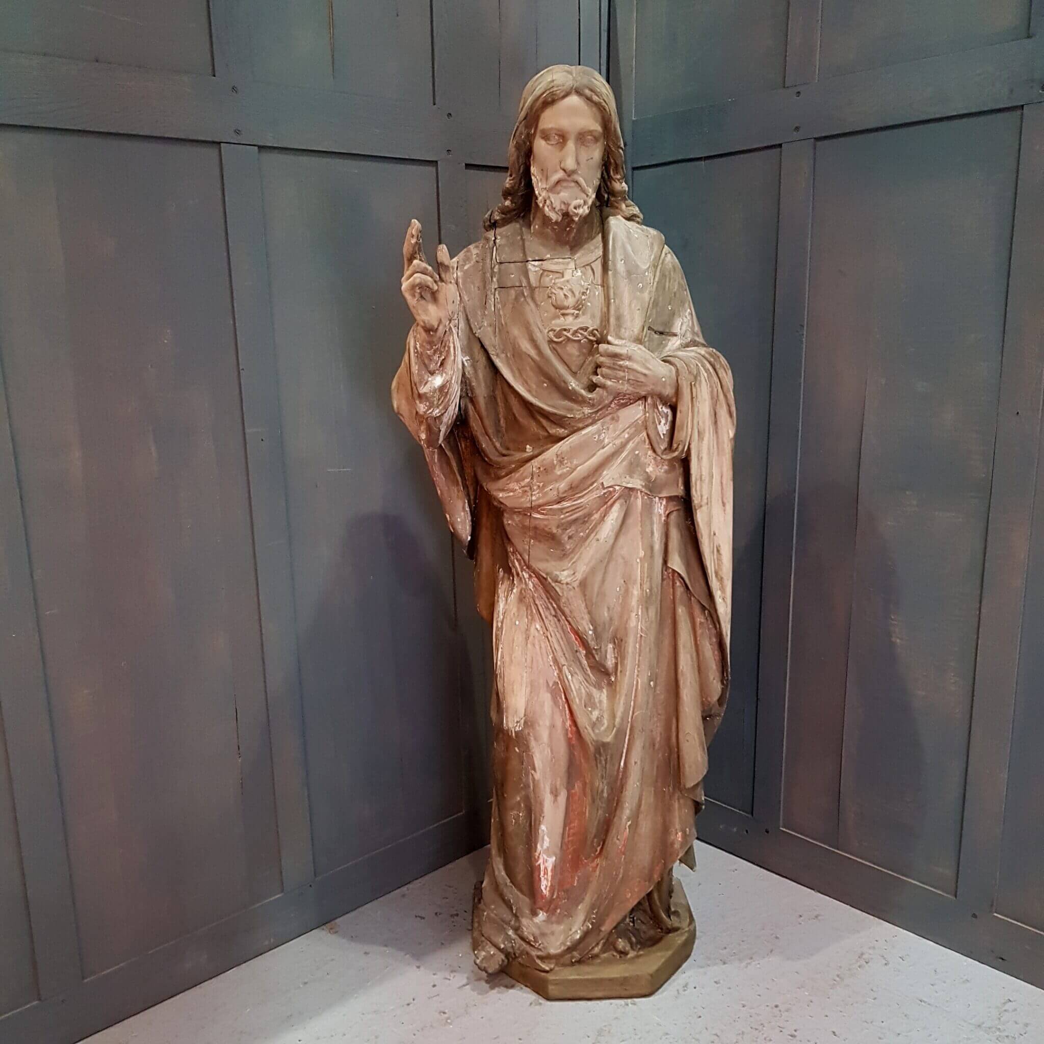 Lifesize Hand Carved Antique Sacred Heart Jesus Statue (SOLD) - Antique ...