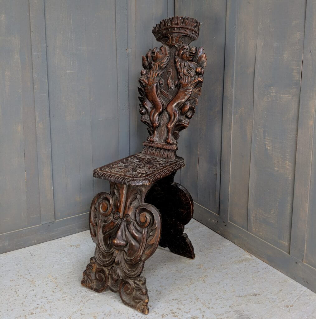 Antique Walnut Italian Highly Carved Renaissance Style Sgabello Chair ...