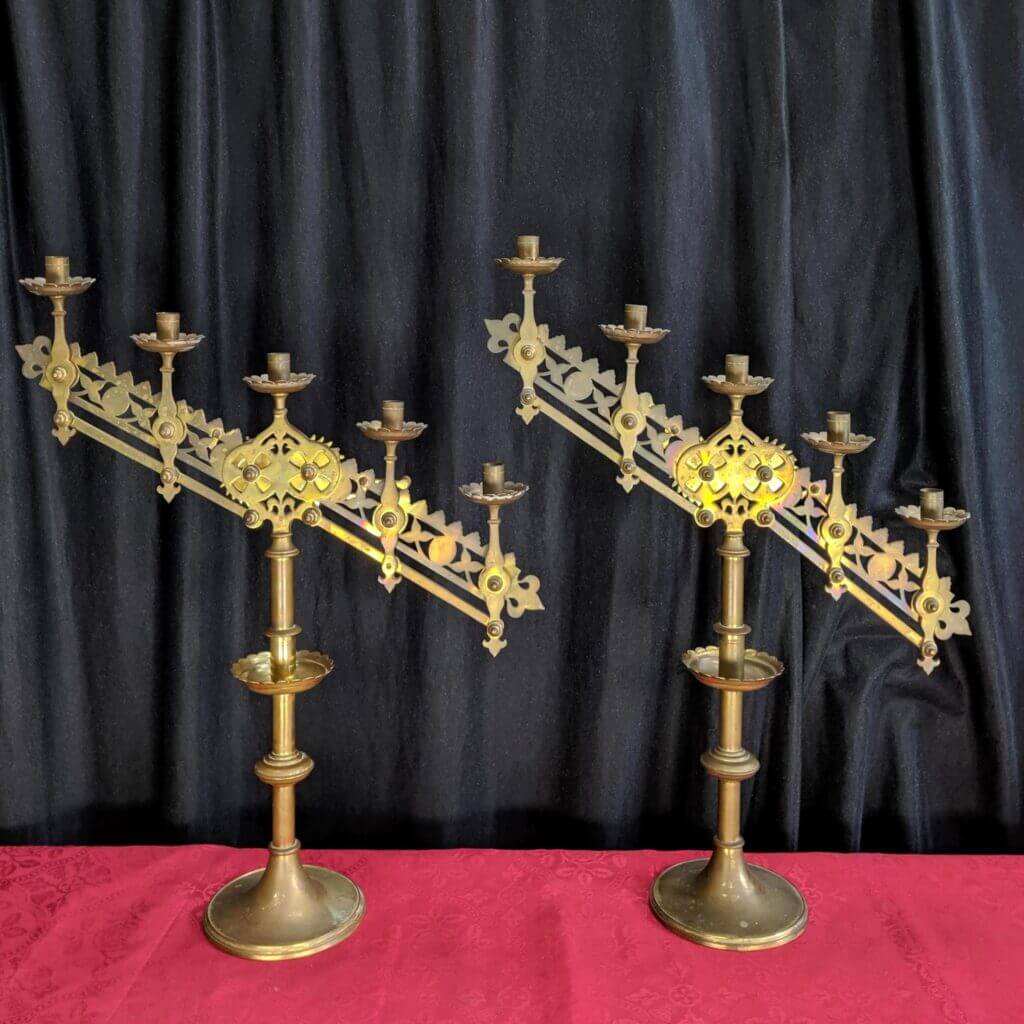 Antique Brass Pair of Adjustable Benediction Candelabra Candlesticks ...