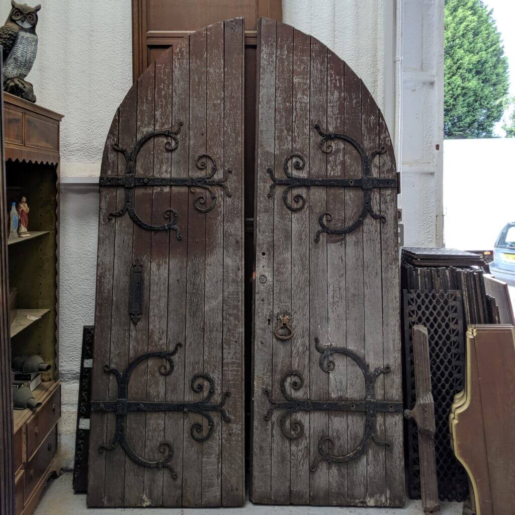 Very Large Pair Arched Oak Faced Fancy Strapwork Church Main Doors with ...