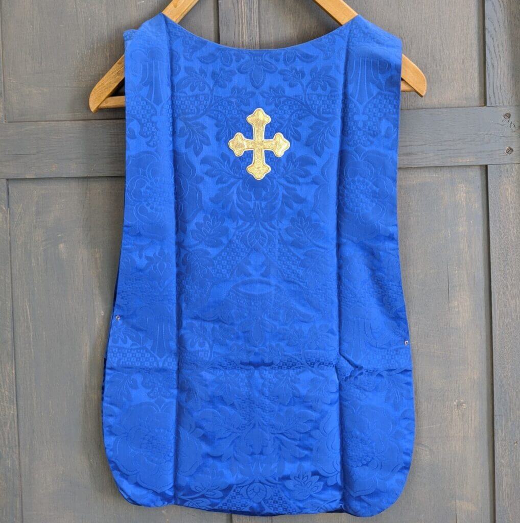 'Servers Tunic Royal Blue Damask' with Simple Gold Cross - Antique ...