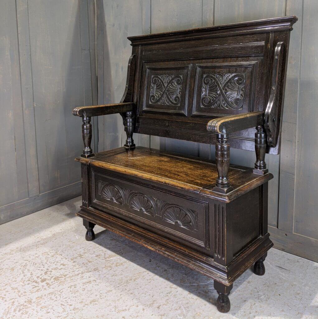 Late 17th Century Style Dark Oak Monks Bench (SOLD) - Antique Church ...