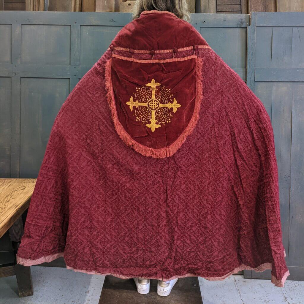 Large Vintage Red Velvet & Brocade Cope (SOLD) - Antique Church Furnishings