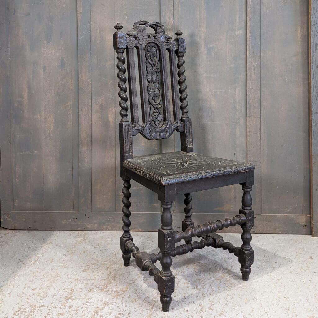 Single Dark Carved Oak Antique Carolean Style Chair (SOLD) - Antique ...