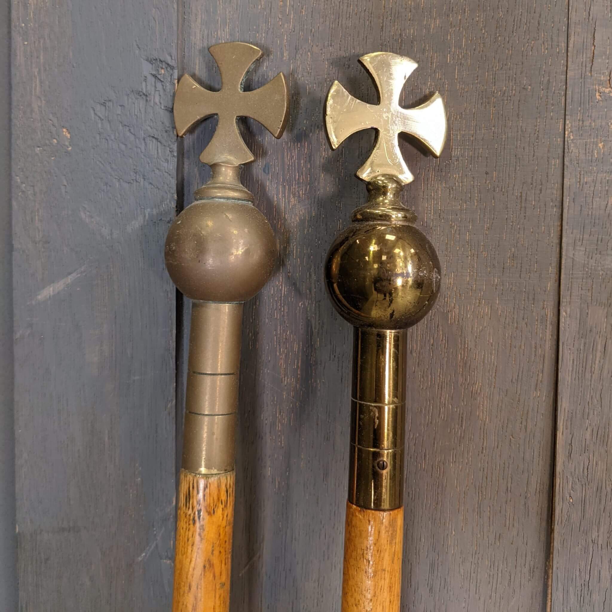 Pair of Antique Brass & Oak Wardens Staves with Crosses (SOLD ...