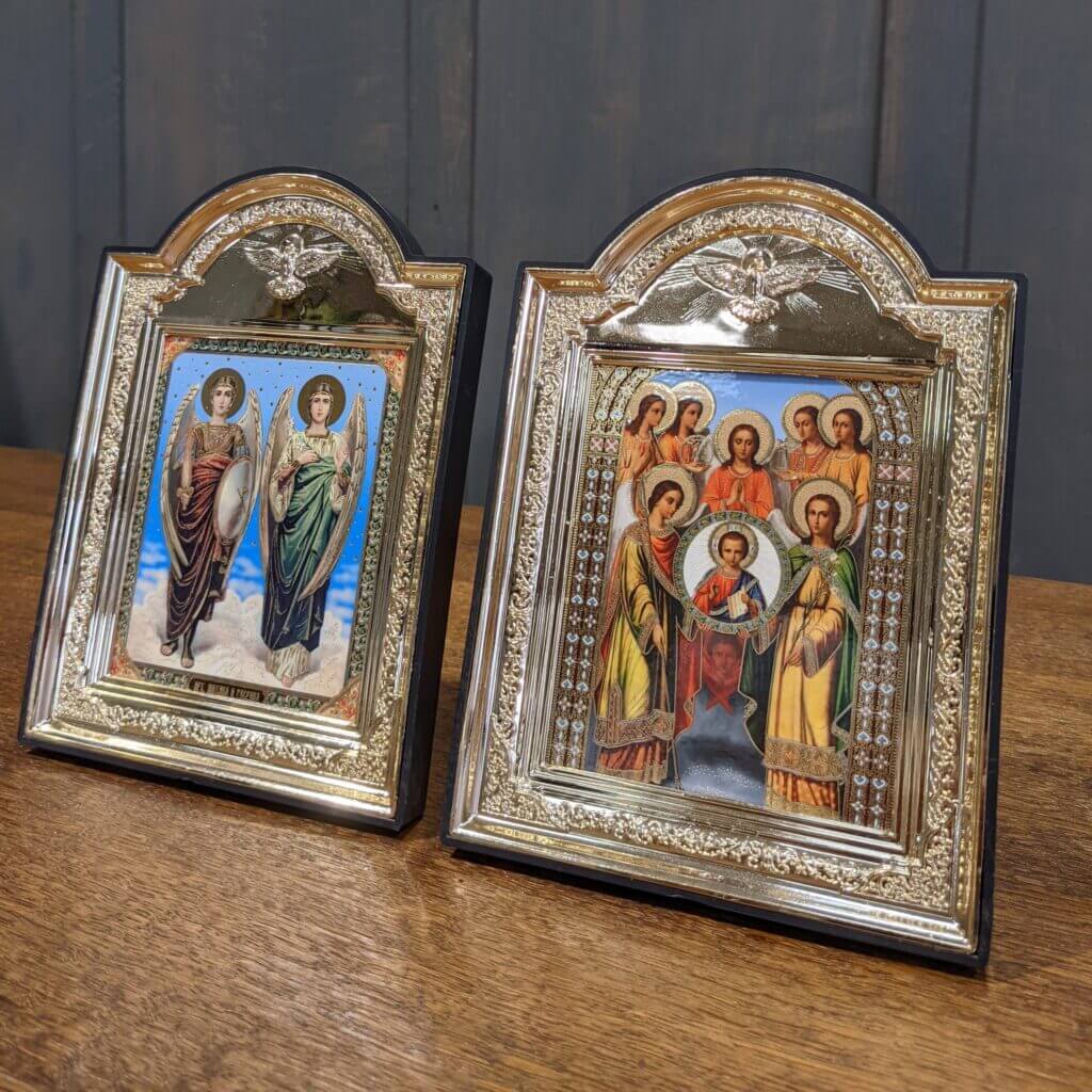 Two Medium Modern Icons - Two Archangels & Christ with Saints (SOLD ...