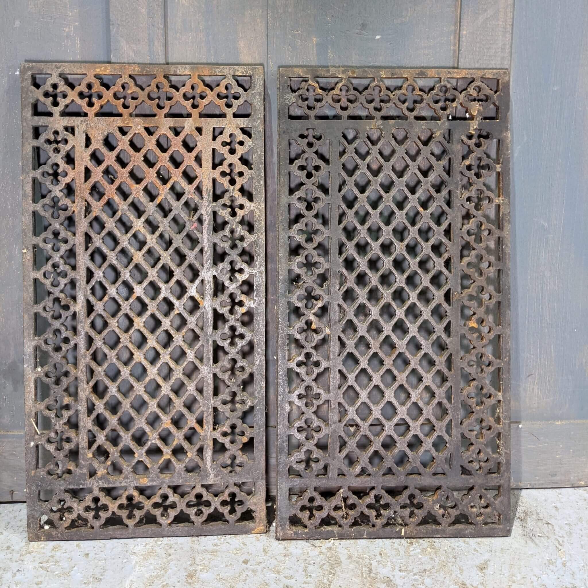 Two Smaller 'Framed' Antique Cast Iron Church Grills Gratings Panels ...