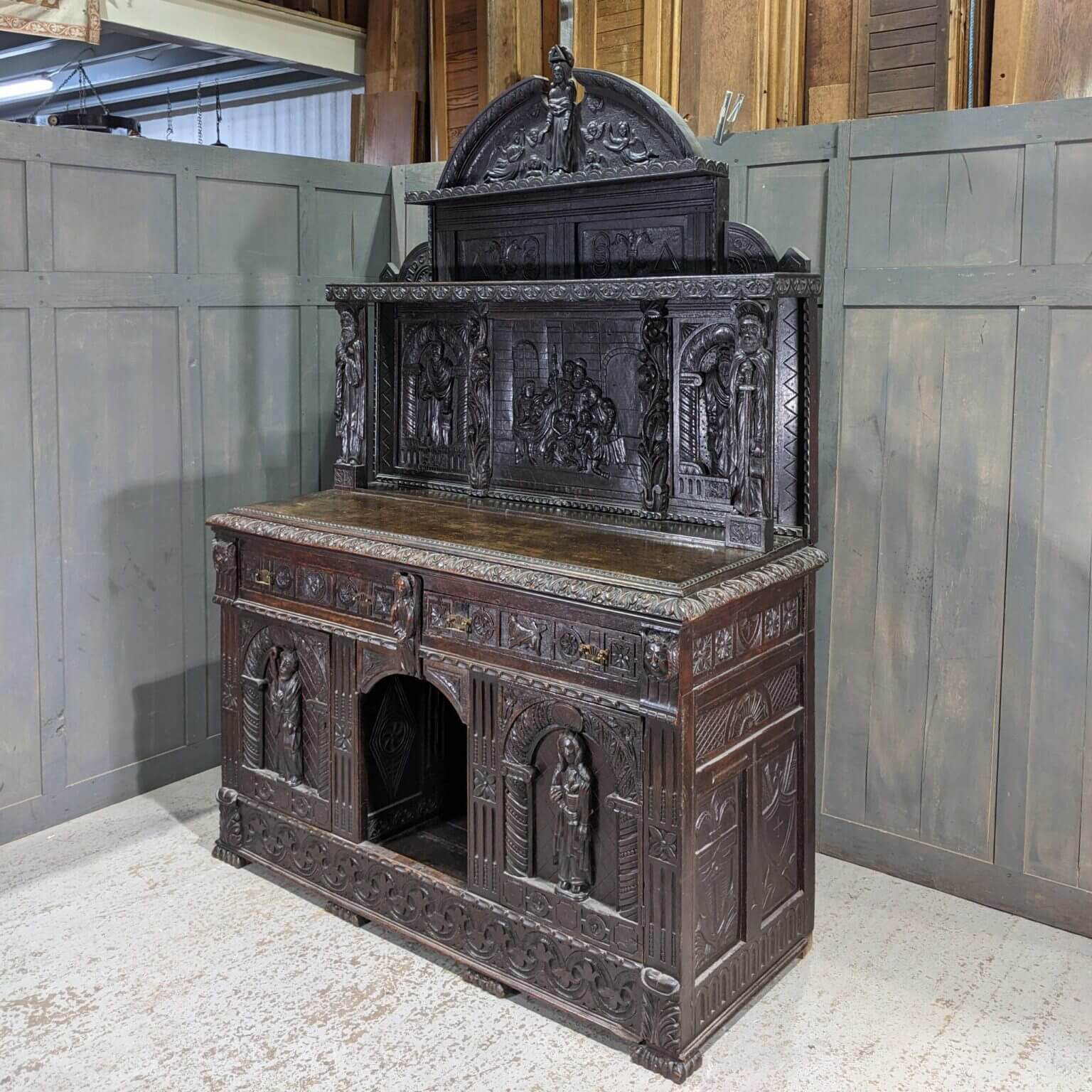 Spectacular Antique Highly Carved Oak Flemish Altar Piece with Reredos ...