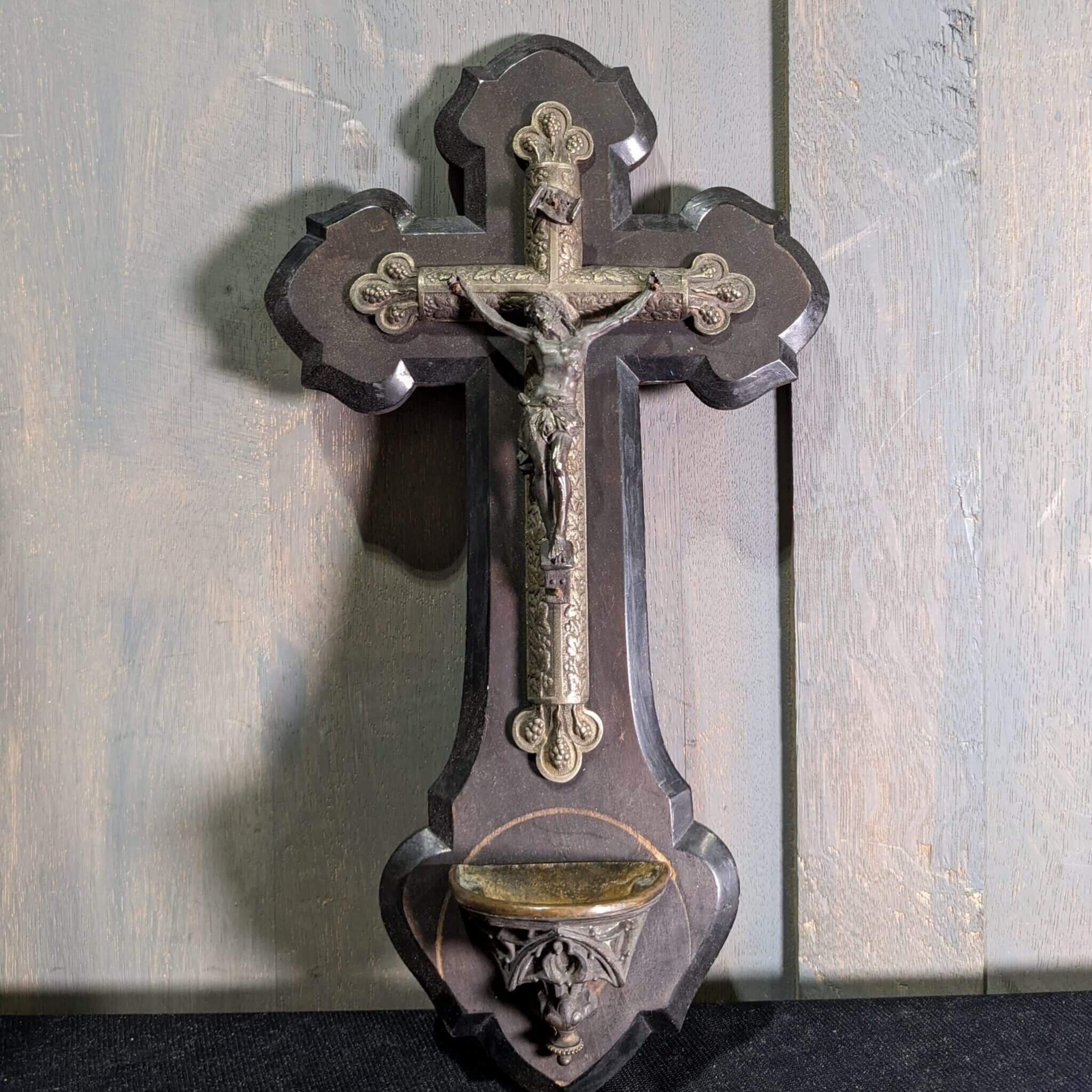 Ornate & Heavy Antique Metal & Wood Crucifix Holy Water Stoop (SOLD ...