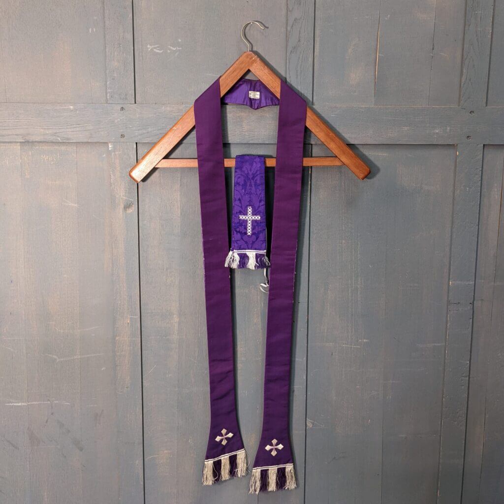 Vintage Purple Stole & Purple Maniple with Striped Tassels & Crosses ...