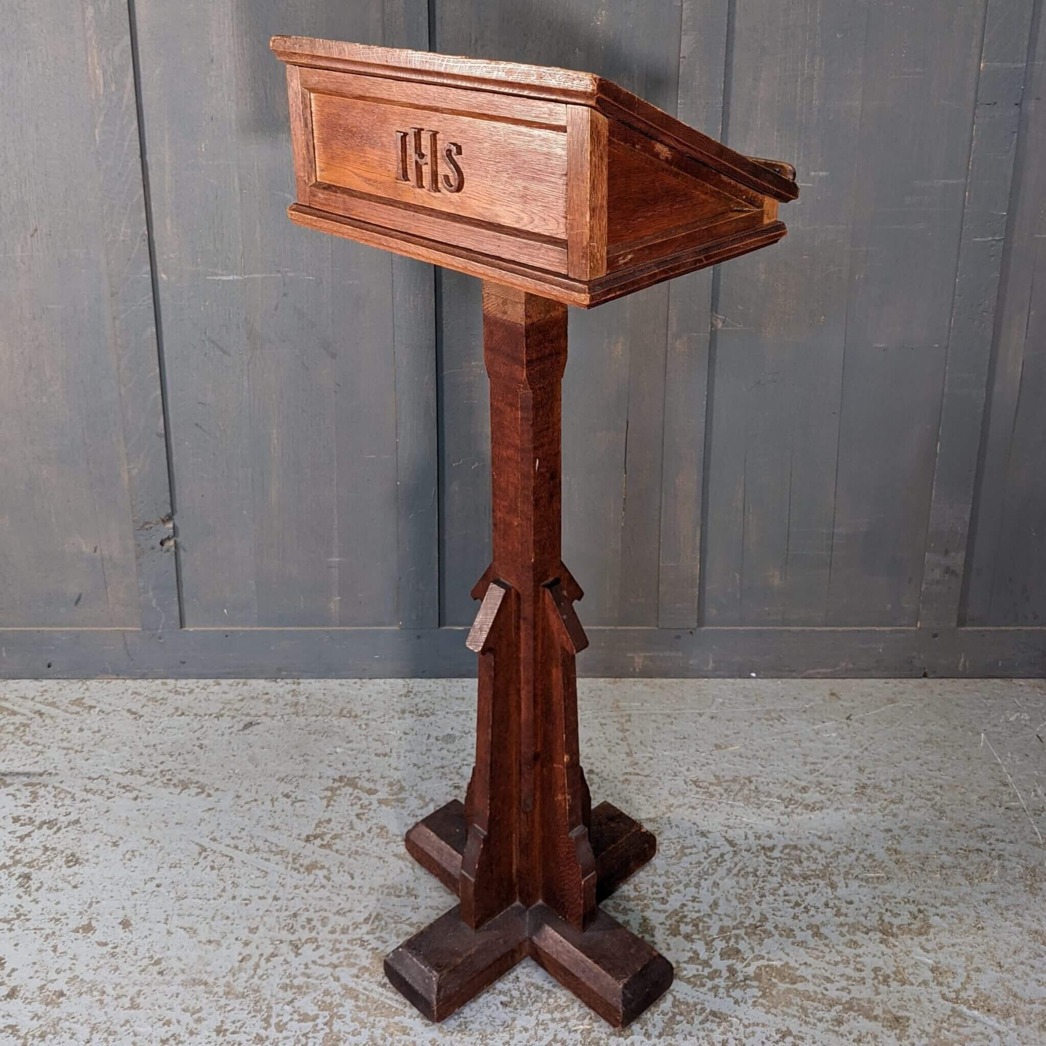 Antique Oak X-Base 'IHS' Pedestal Lectern (SOLD) - Antique Church ...