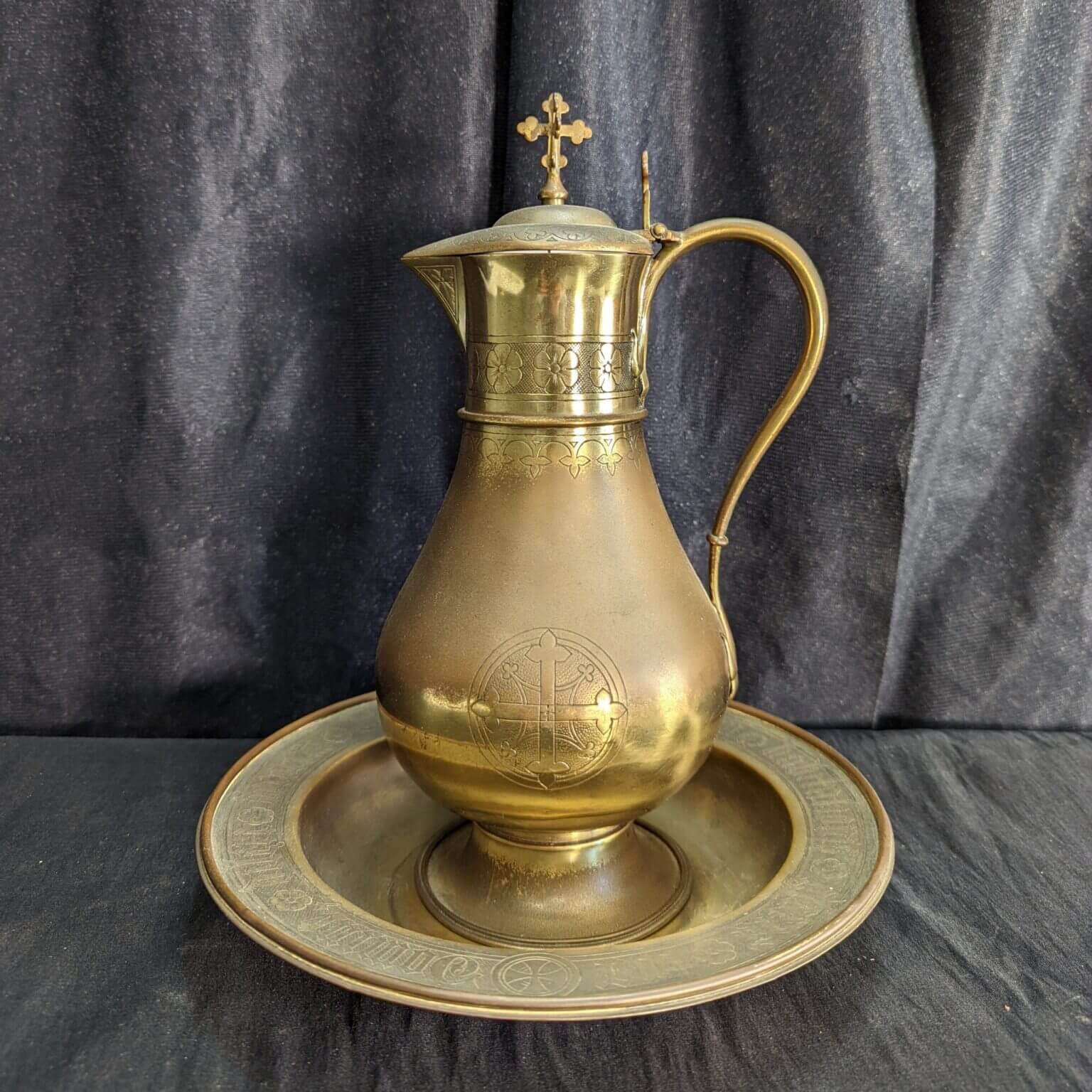 1869 Antique Brass Communion Plate & Wine Jug Ewer (SOLD) - Antique ...