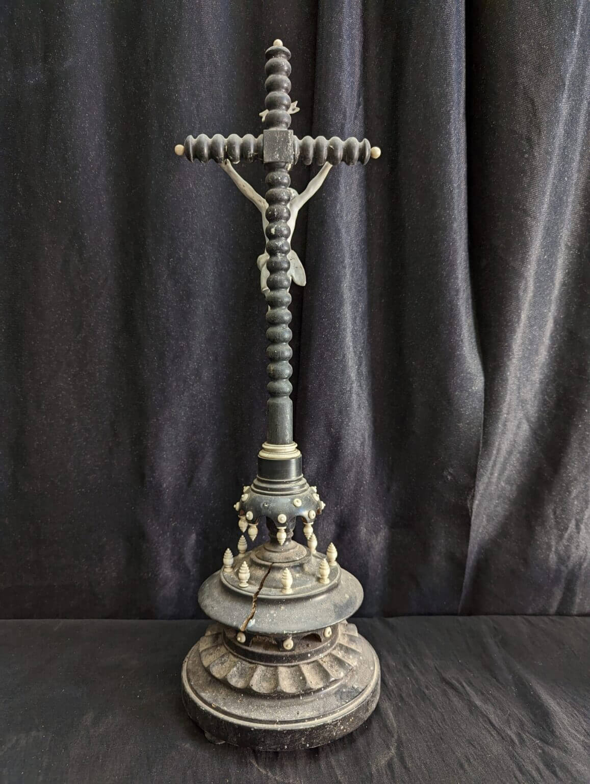 Unusual Antique French Black & White Crucifix with Bobbin Cross ...