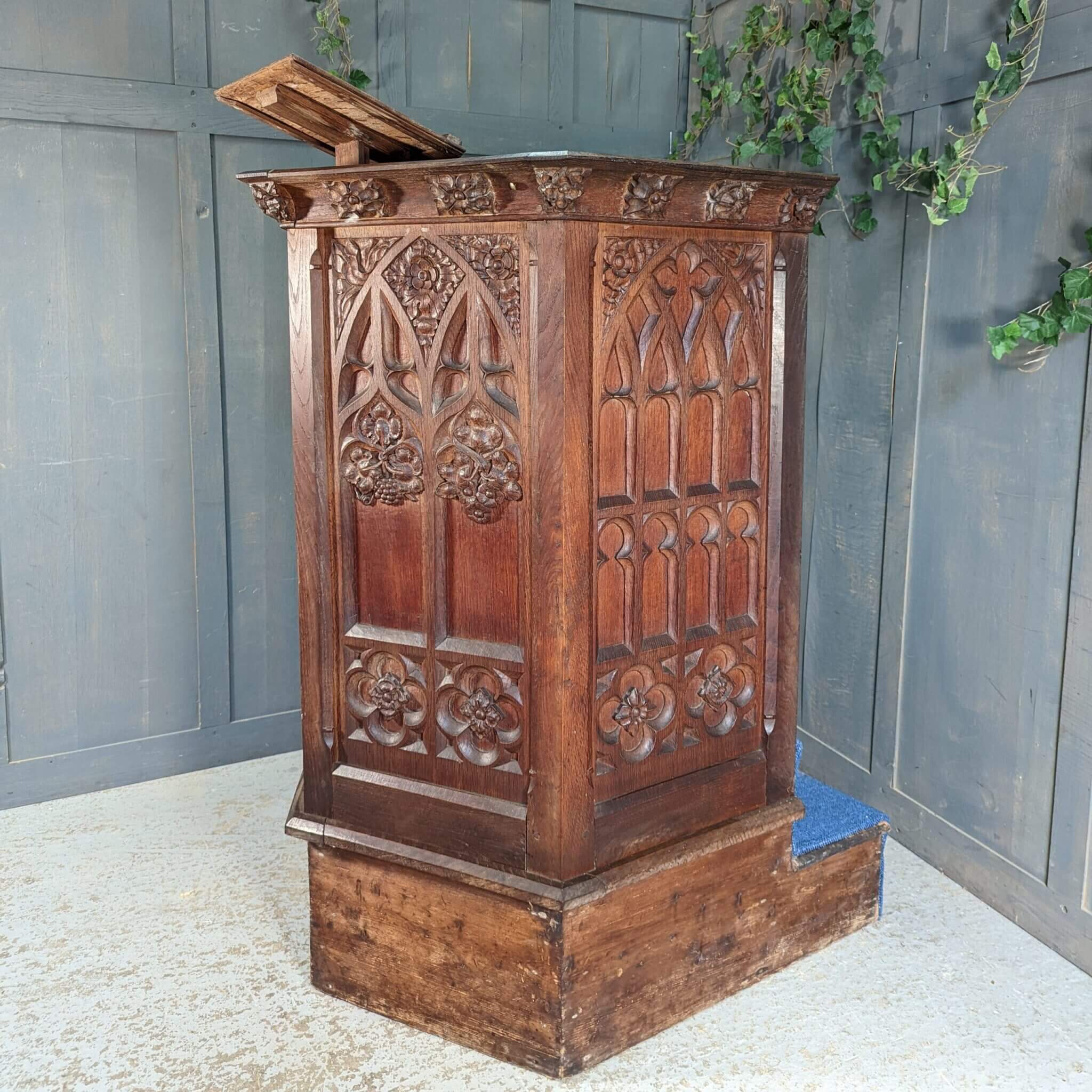 Small Highly Ornate Antique Gothic Oak Chuch Pulpit (SOLD) - Antique ... Small Highly Ornate Antique Gothic Oak Chuch Pulpit (SOLD) - Antique ...