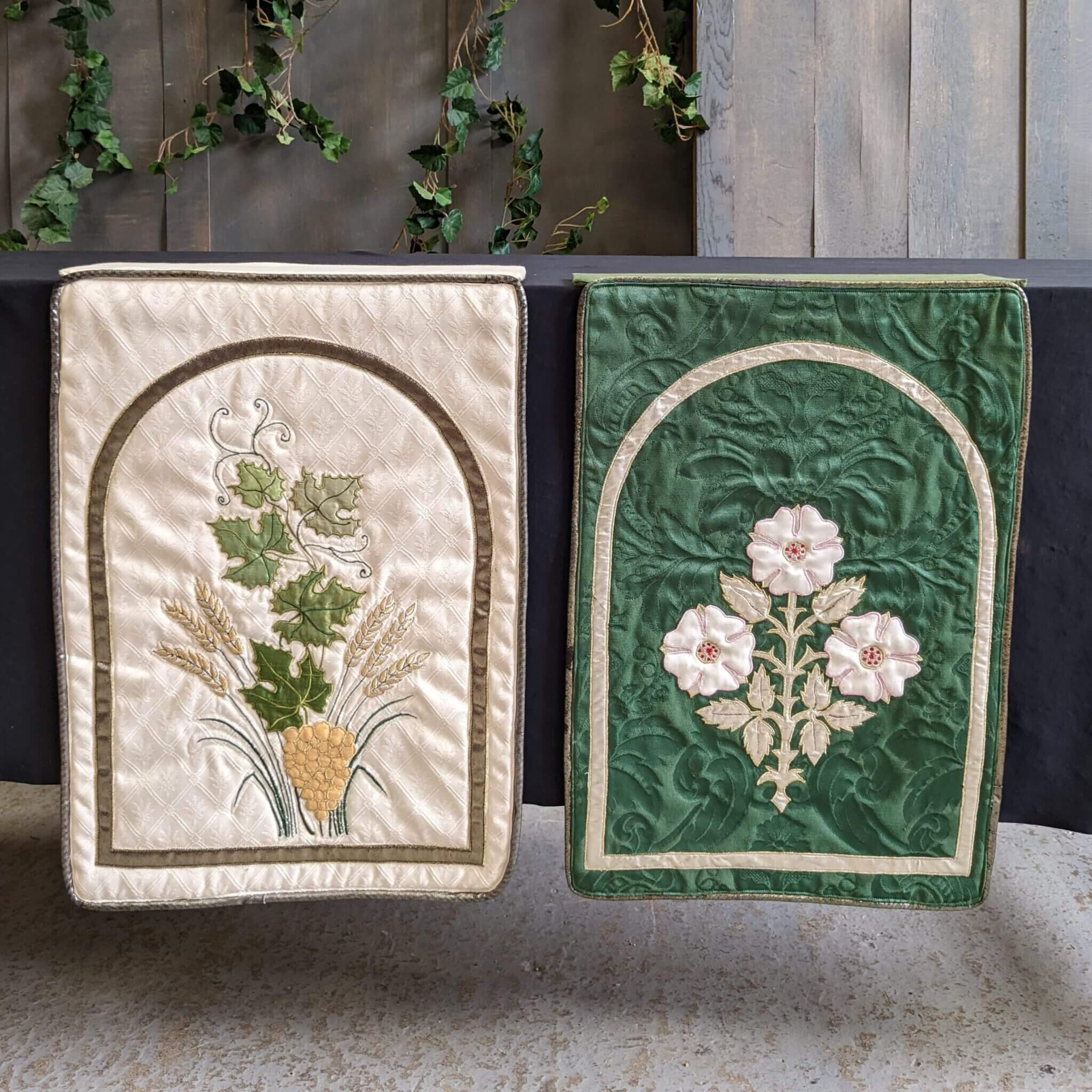 Pair of Vintage Embroidered Lectern Falls Green & Cream (SOLD ...