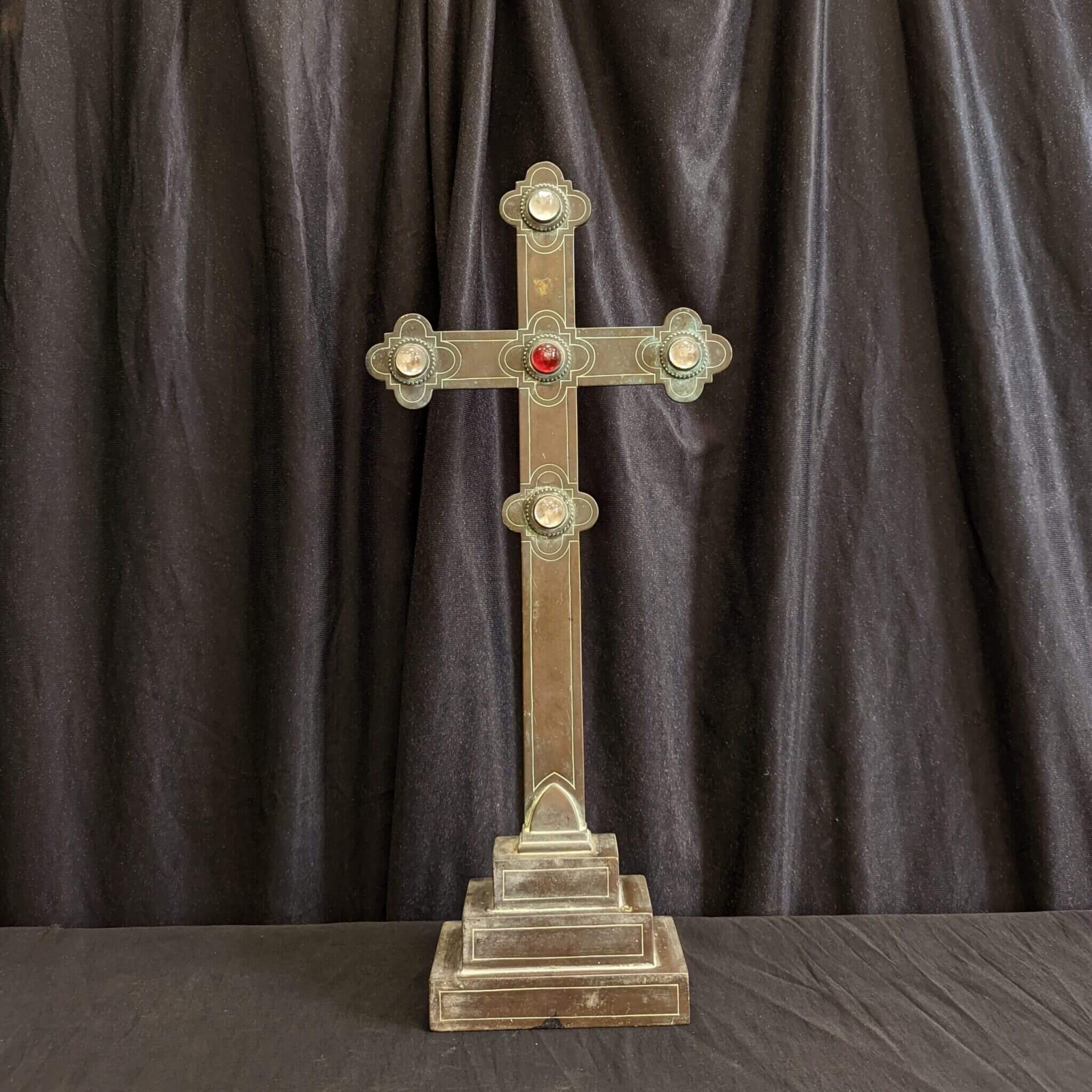 Late Victorian Heavy Brass Church Altar Bottony Cross with Cabuchons ...