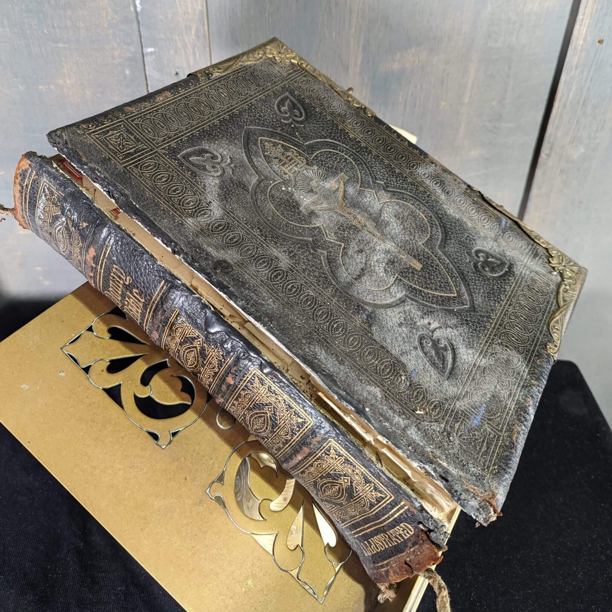 Restoration Project Antique Douay Leather Bound Large Family Bible 1865 ...