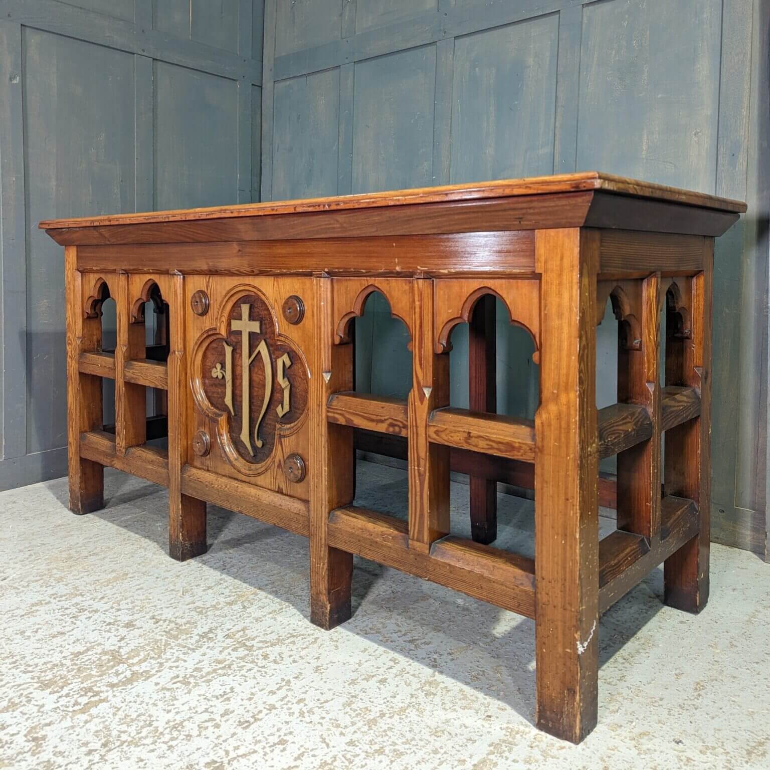 Excellent Gothic 1892 Baltic Pine & Teak Church Altar Communion Table ...