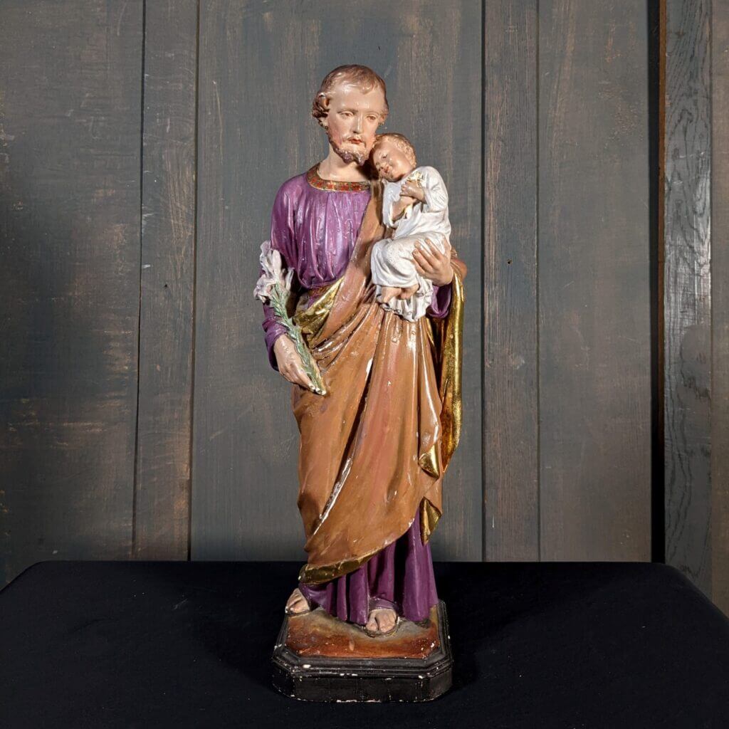 Small to Mid-Size Antique Polychrome St Joseph & Child Relgious Statue ...