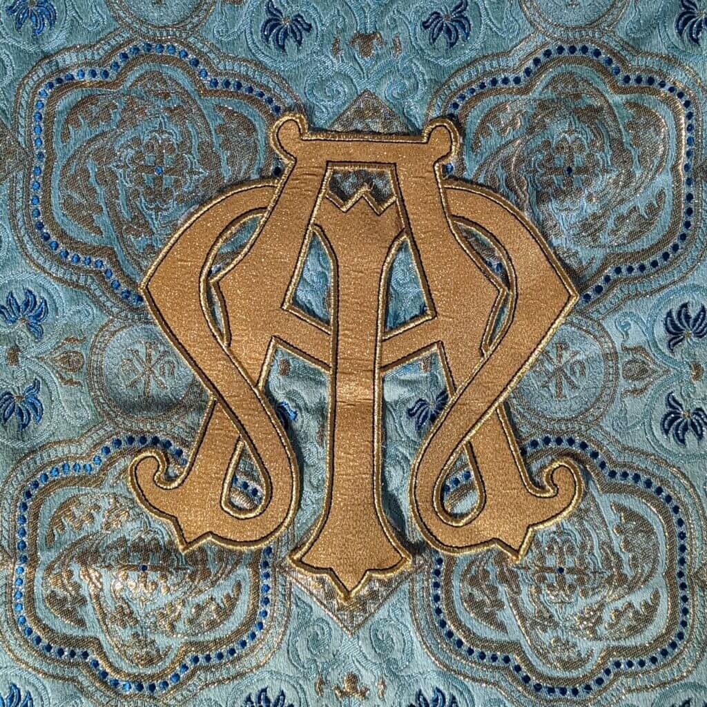 Long Vintage Humeral Veil Church Vestment in Blue & Gold with Alpha ...