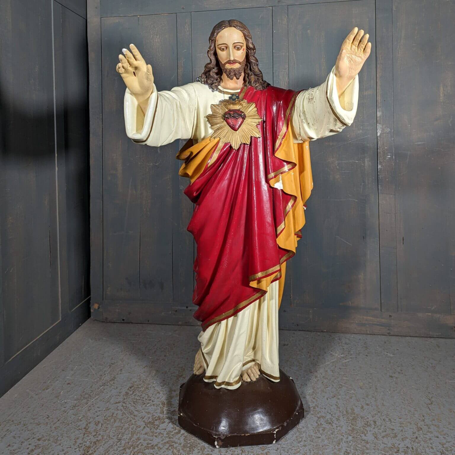Large Antique Sacred Heart Religious Statue Christ the Redeemer with ...