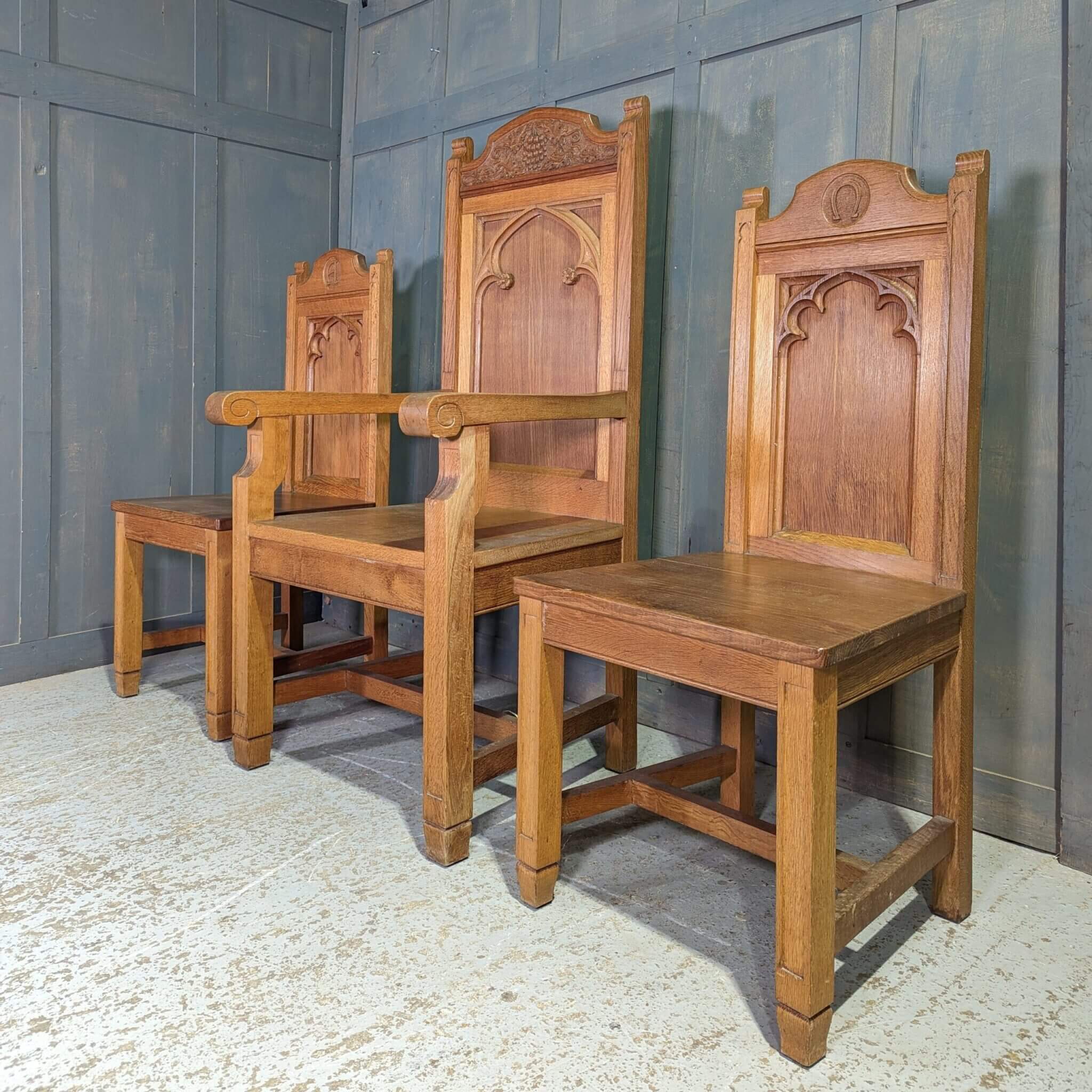 Set of Three Large & Imposing Mid Century Gothic Clergy Chairs (SOLD ...