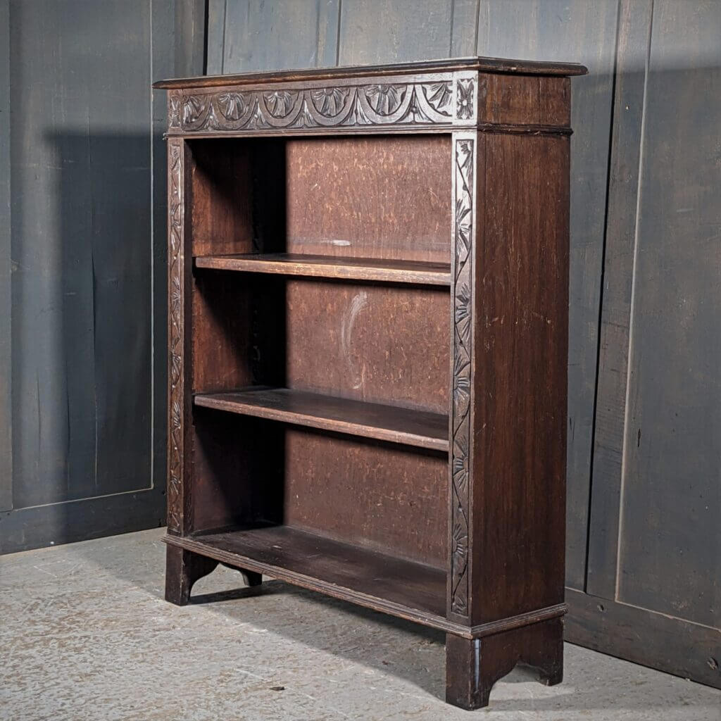 Heavy Oak Vintage Bookcase with Carved Gadroons & Adjustable Shelves ...