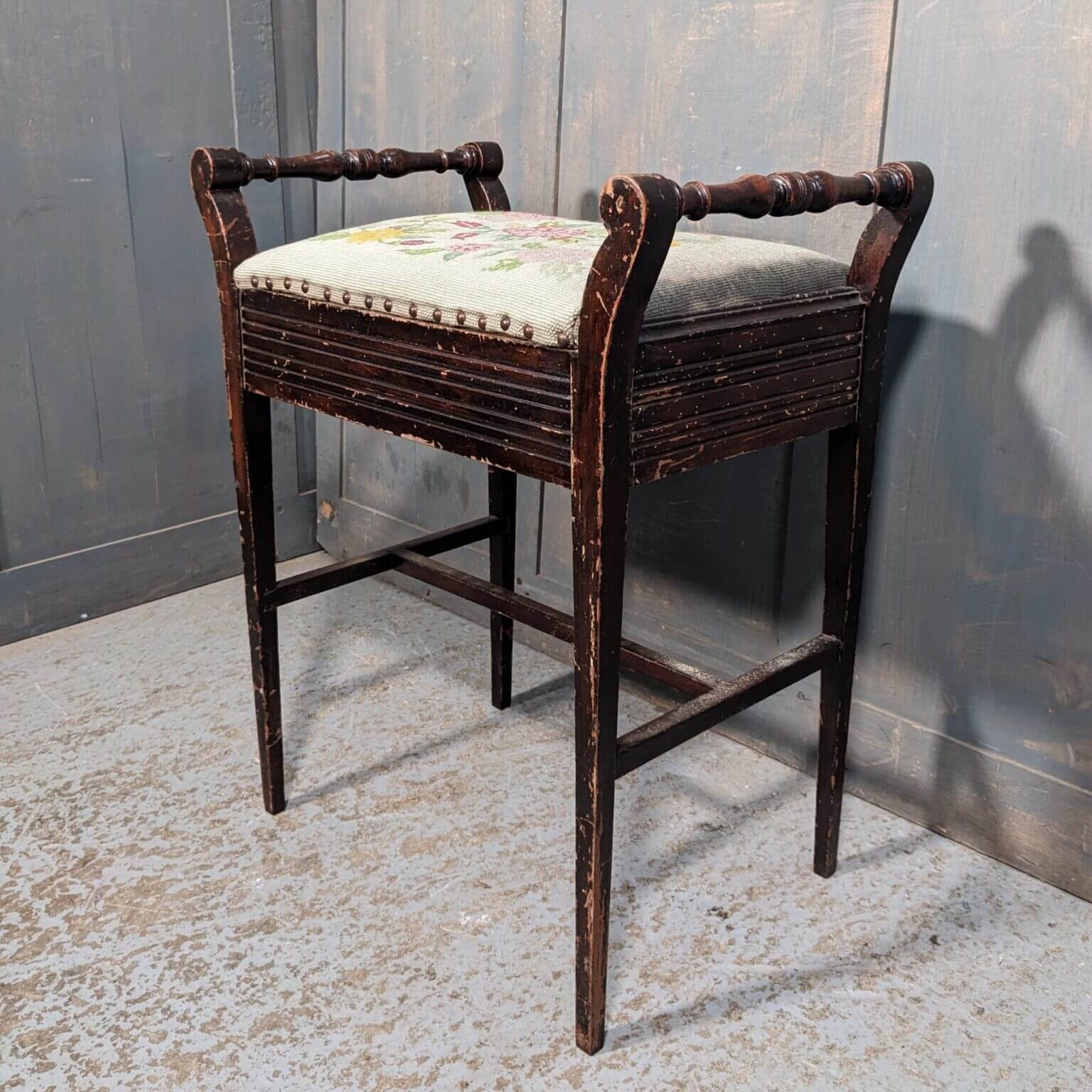 Antique Piano Stool with Floral Embroidered Cushion (SOLD) - Antique ...