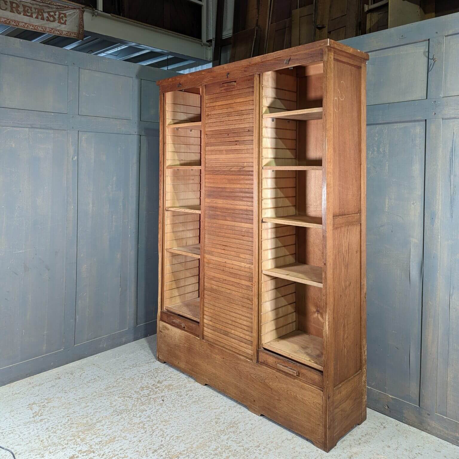 Giant Mid-Century 3 Compartment Oak Tambour Bookcase Storage Unit (SOLD ...