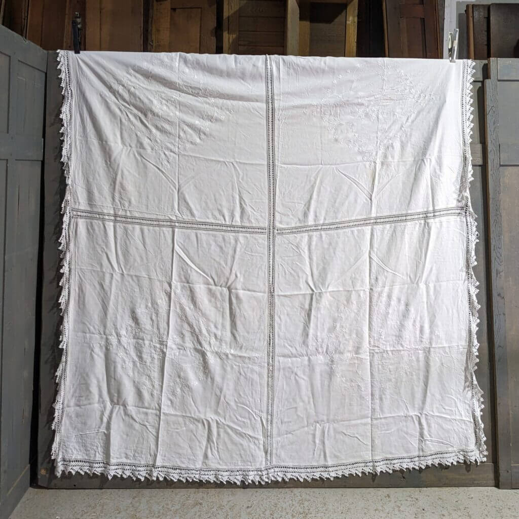 Beautiful Large Embroidered White Vintage Linen Altar Cloth with Fringe ...