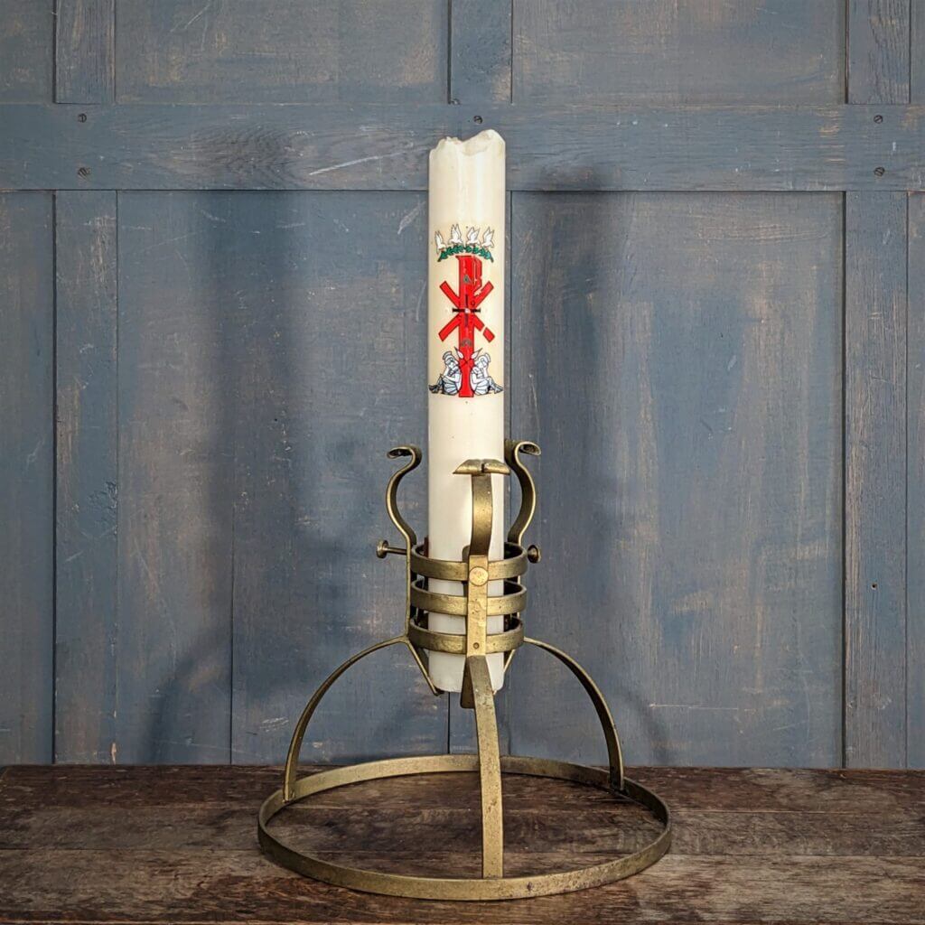 Large Squat Gold Painted Steel Church Easter Paschal Candle with Holder ...