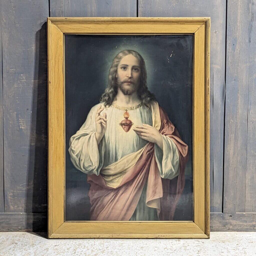 Extra Large Antique Sacred Heart Jesus Print Lithograph from St Anne's ...