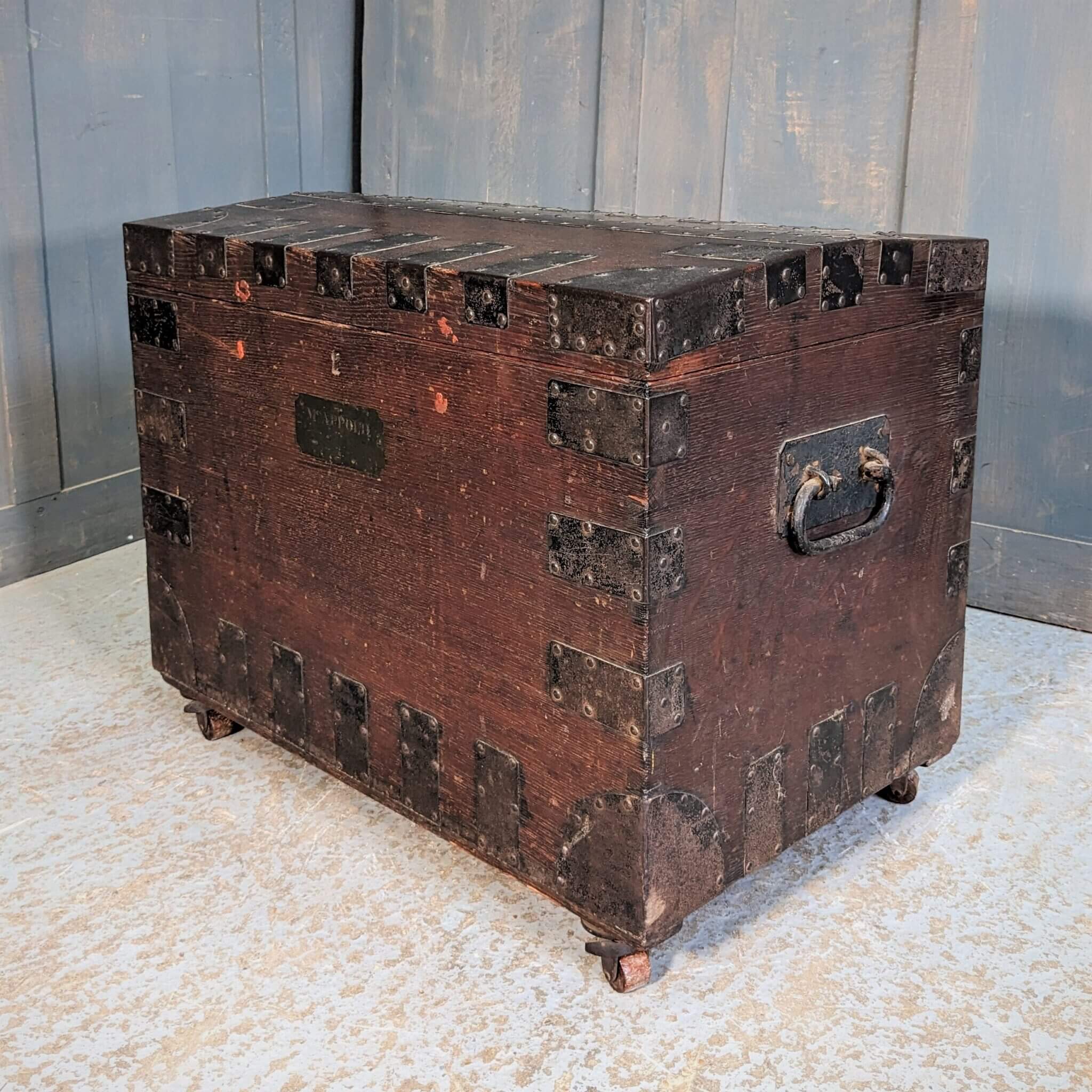 Antique Oak Steel Banded Silver Chest with Handles & Wheels (SOLD ...
