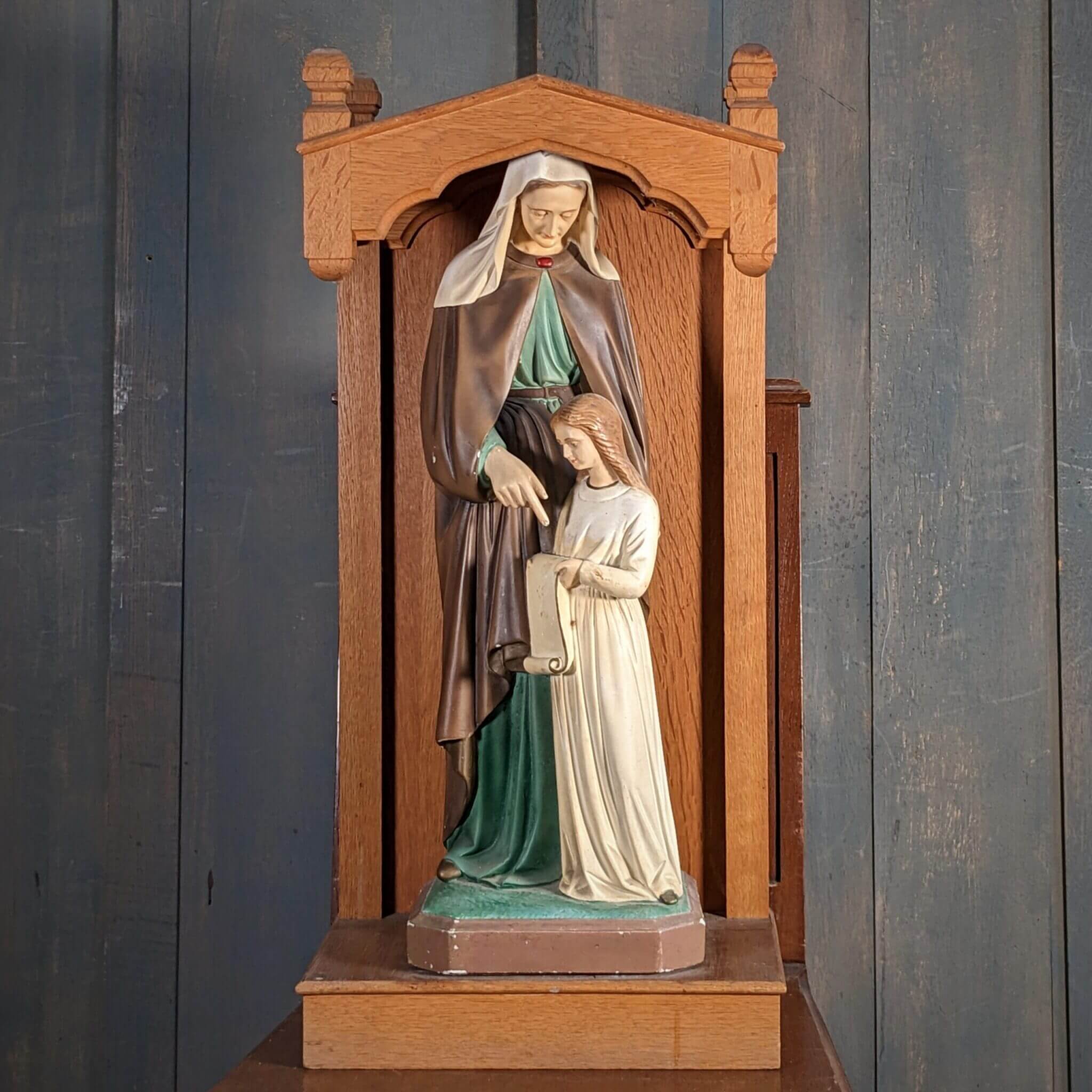 Mid Century Religious Statue of St Anne with Mary in Oak Niche (SOLD ...