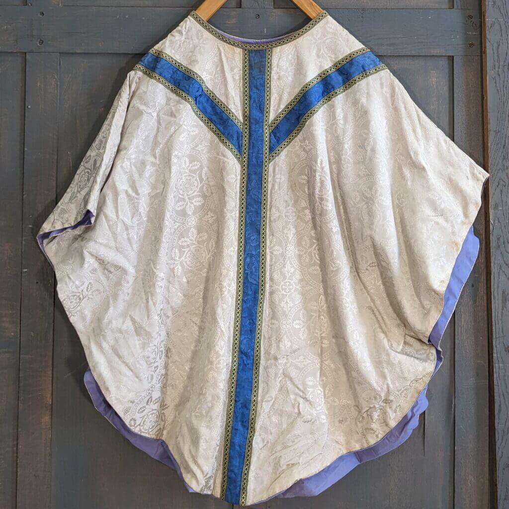 Smaller Size Vintage Cream Damask Silk Chasuble with Violet Lining ...