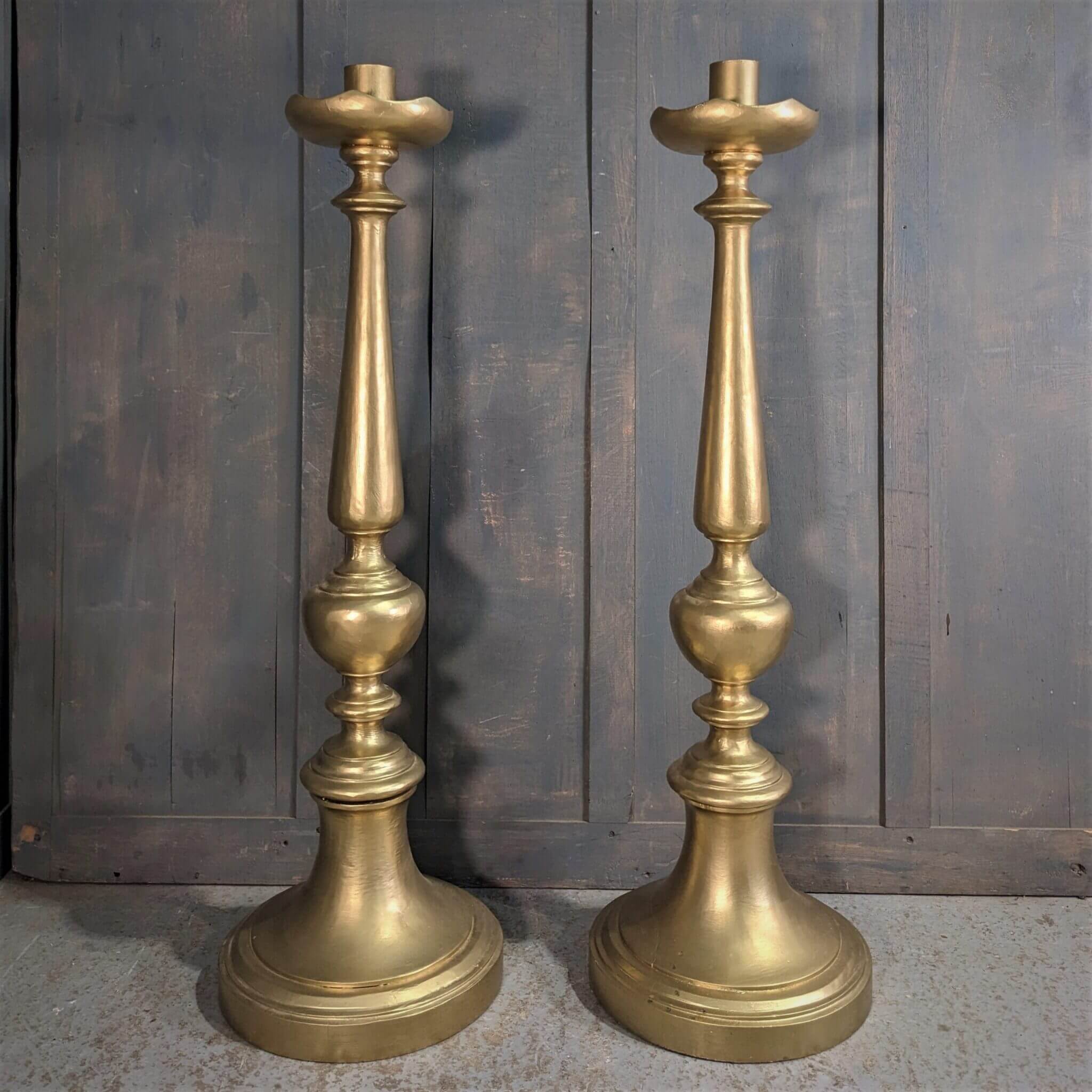 Pair of Extra Large Barqoue Style Gold Painted Wood & Brass Chuch ...