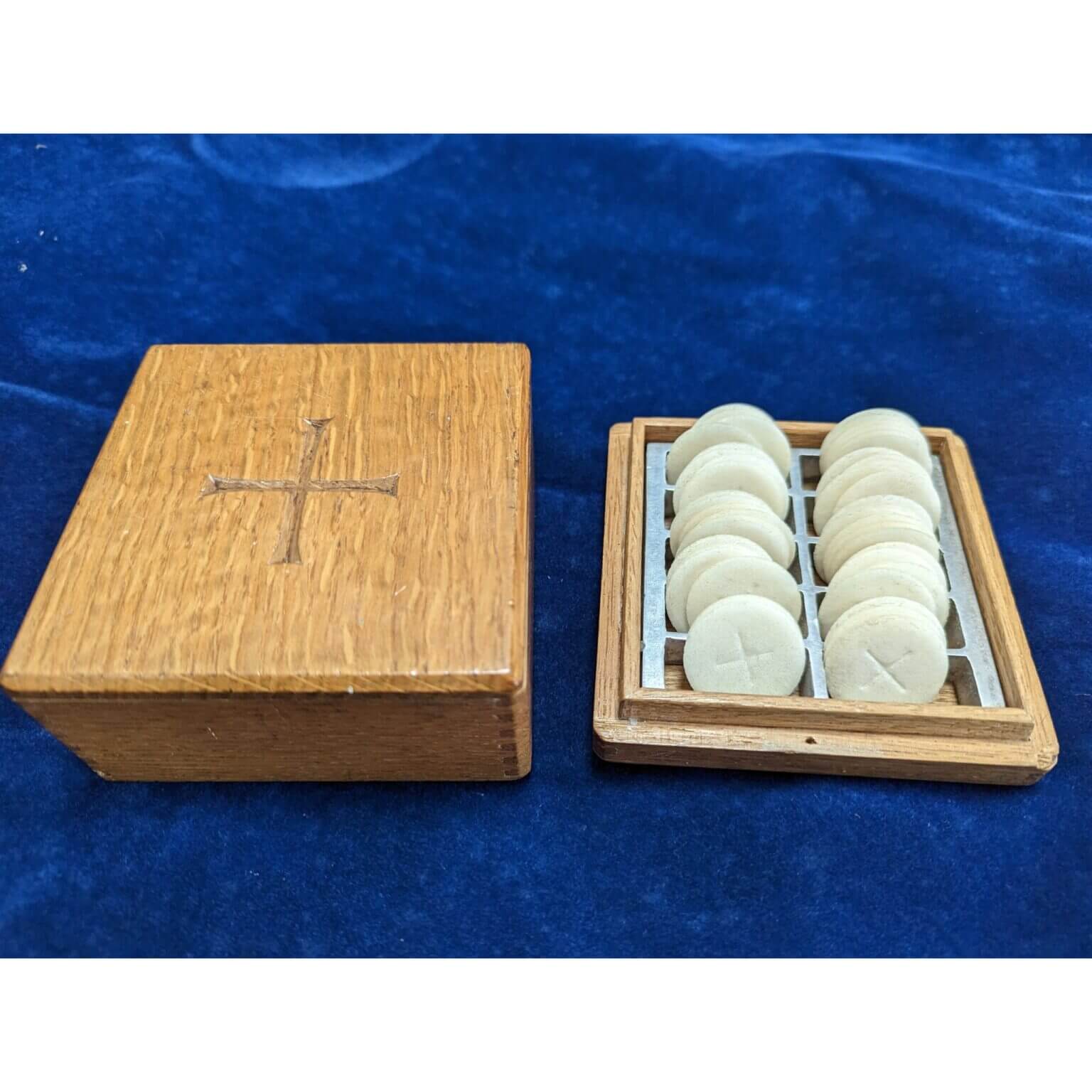 Vintage Oak & Stainless Steel Wafer Box (SOLD) - Antique Church Furnishings