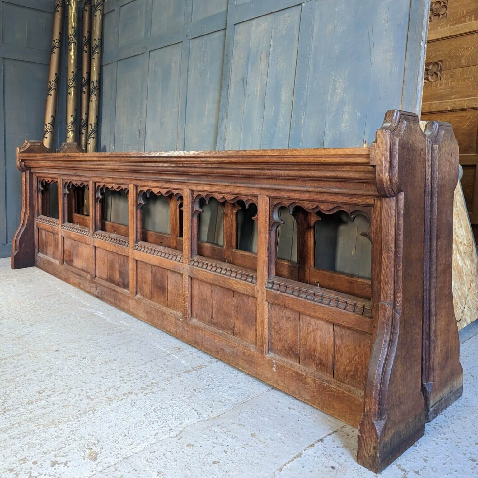 Two Long Simple Gothic Lancet Arched Pine Pew Fronts Panels Panelling ...