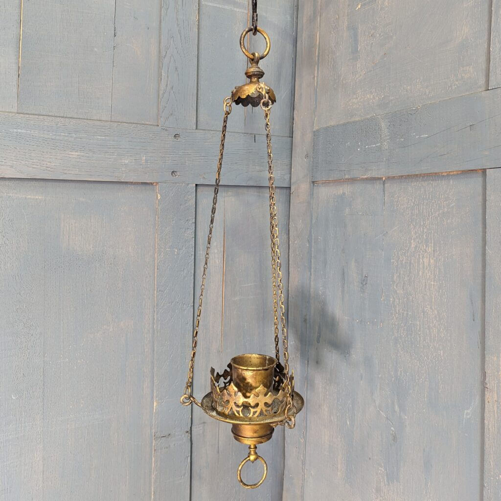 Solid Brass Antique Church Candle Powered Sanctuary Lamp