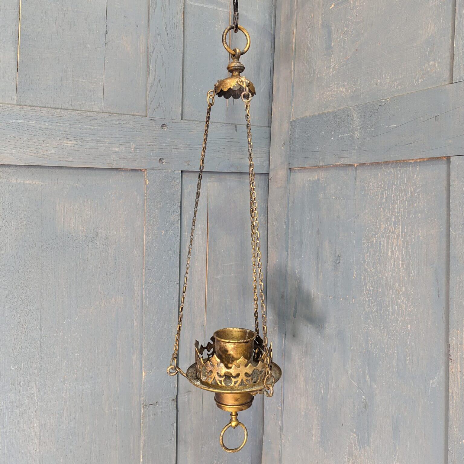 Solid Brass Antique Church Candle Powered Sanctuary Lamp