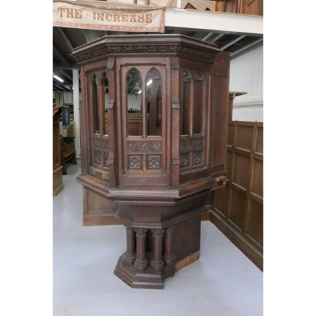 1904 Large Gothic Oak Church Pulpit With Stairs (SOLD) - Antique Church ...