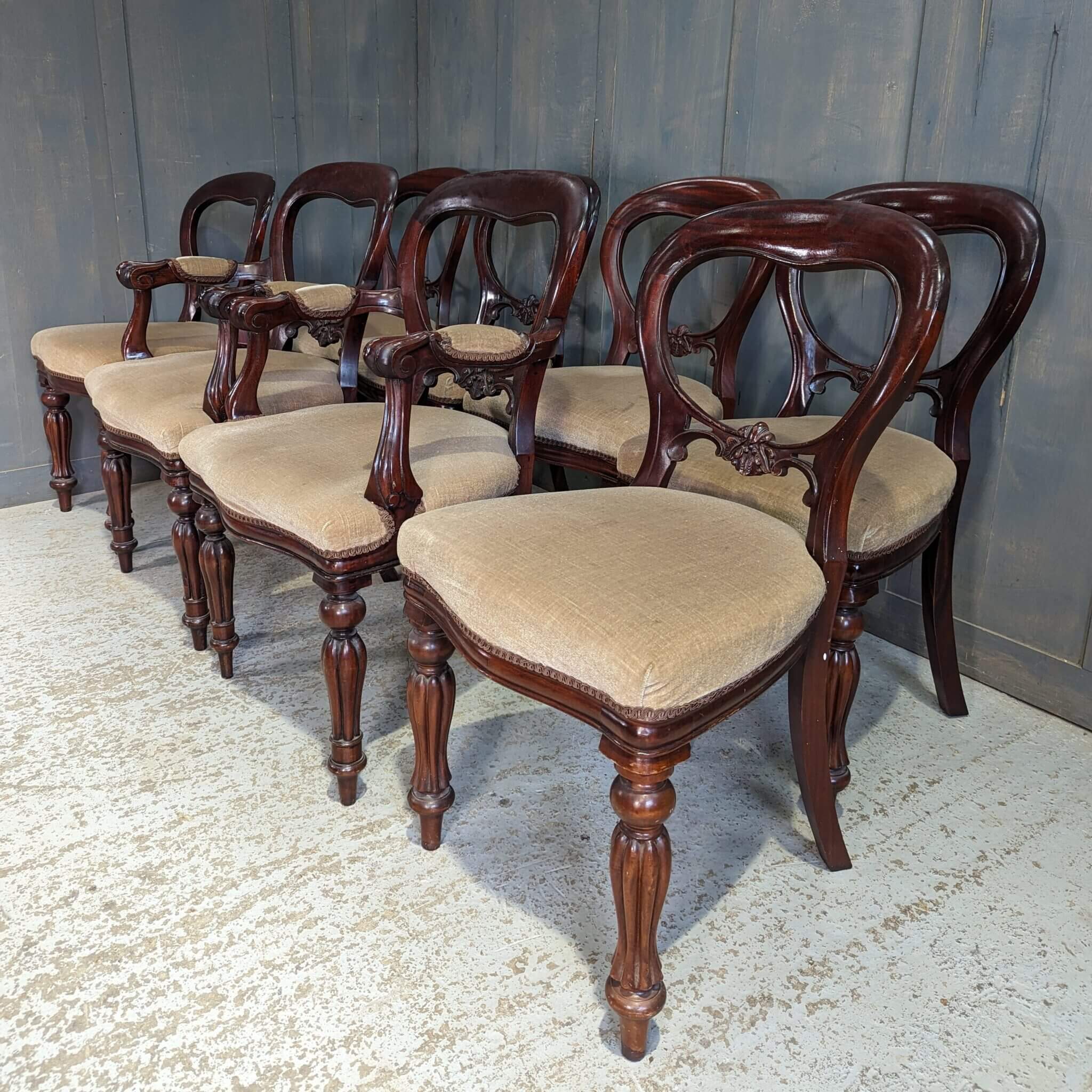 Set of Eight Victorian Style Heavy Balloon Back Dining Chairs with ...