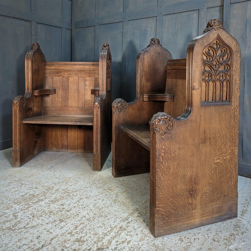 Very Fine & Heavy Antique Oak Gothic Bishops Chairs Thrones from St ...