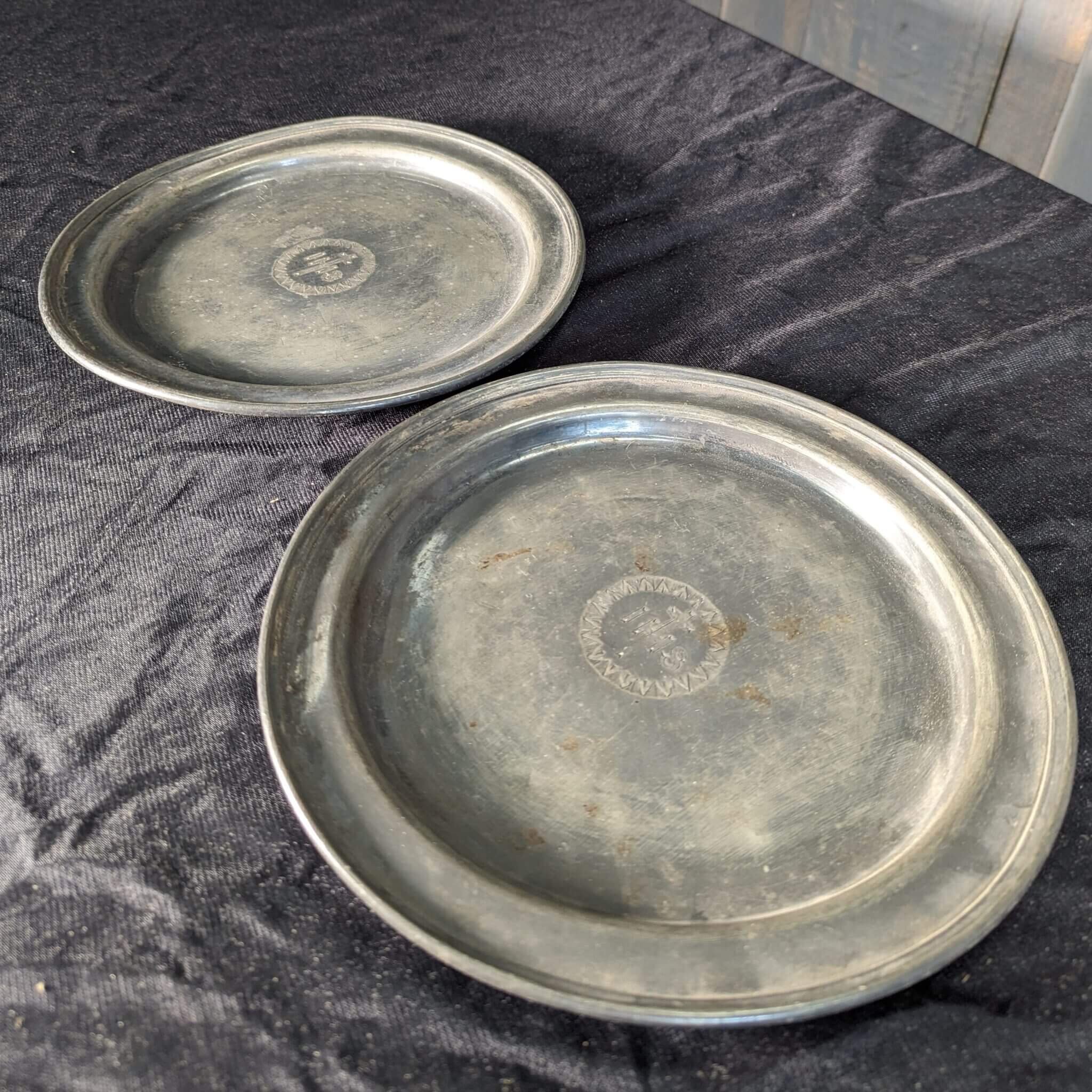 Mid 19th Century Antique Church Pewter Communion Plates
