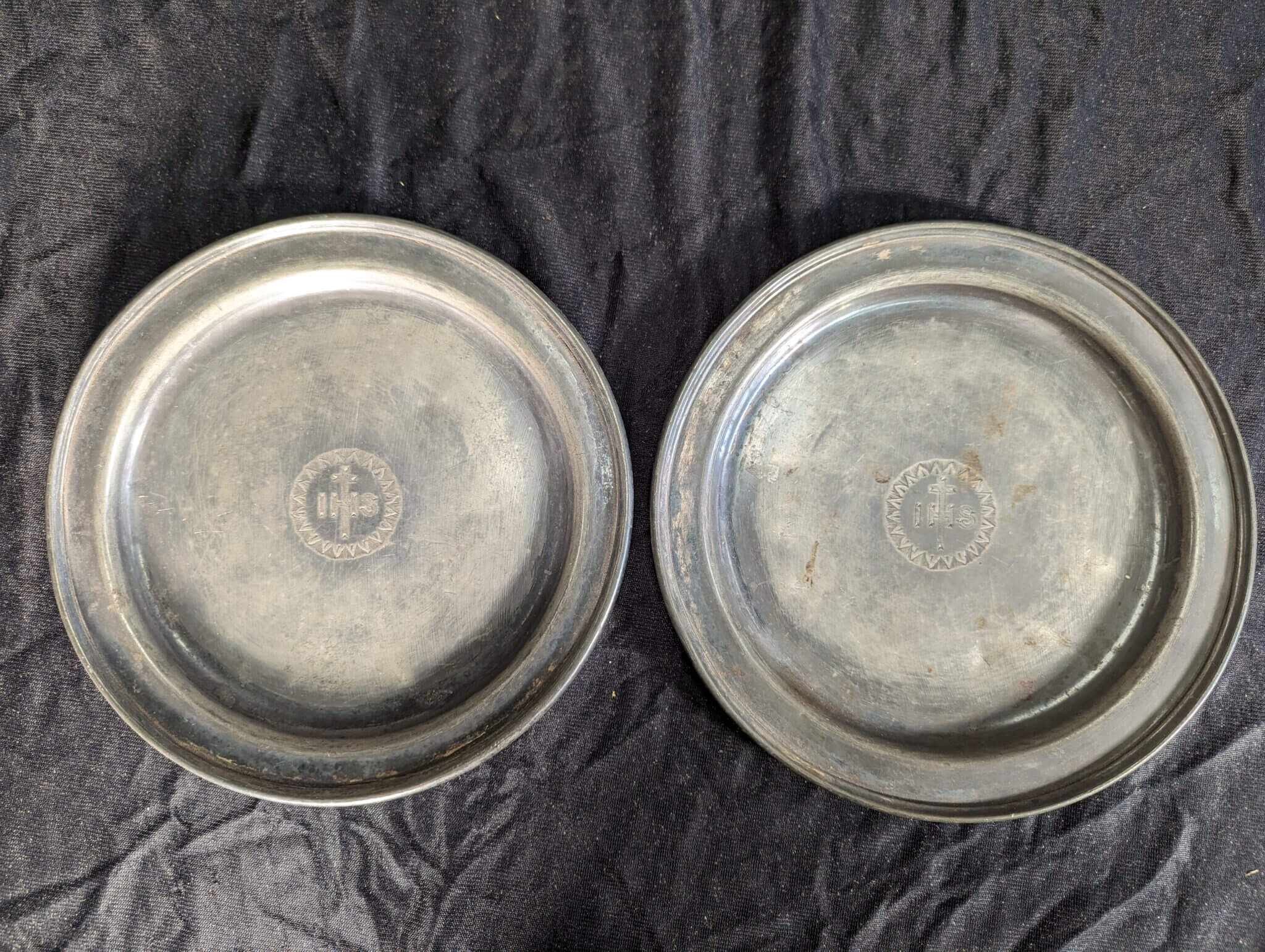 Mid 19th Century Antique Church Pewter Communion Plates