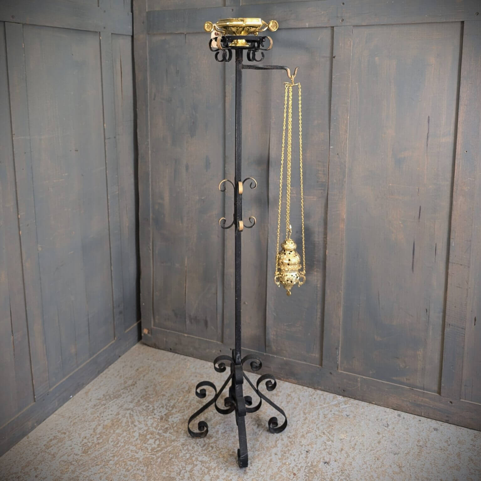 Vintage Cast and Wrought Iron Thurible Censer Stand with Shelf for ...