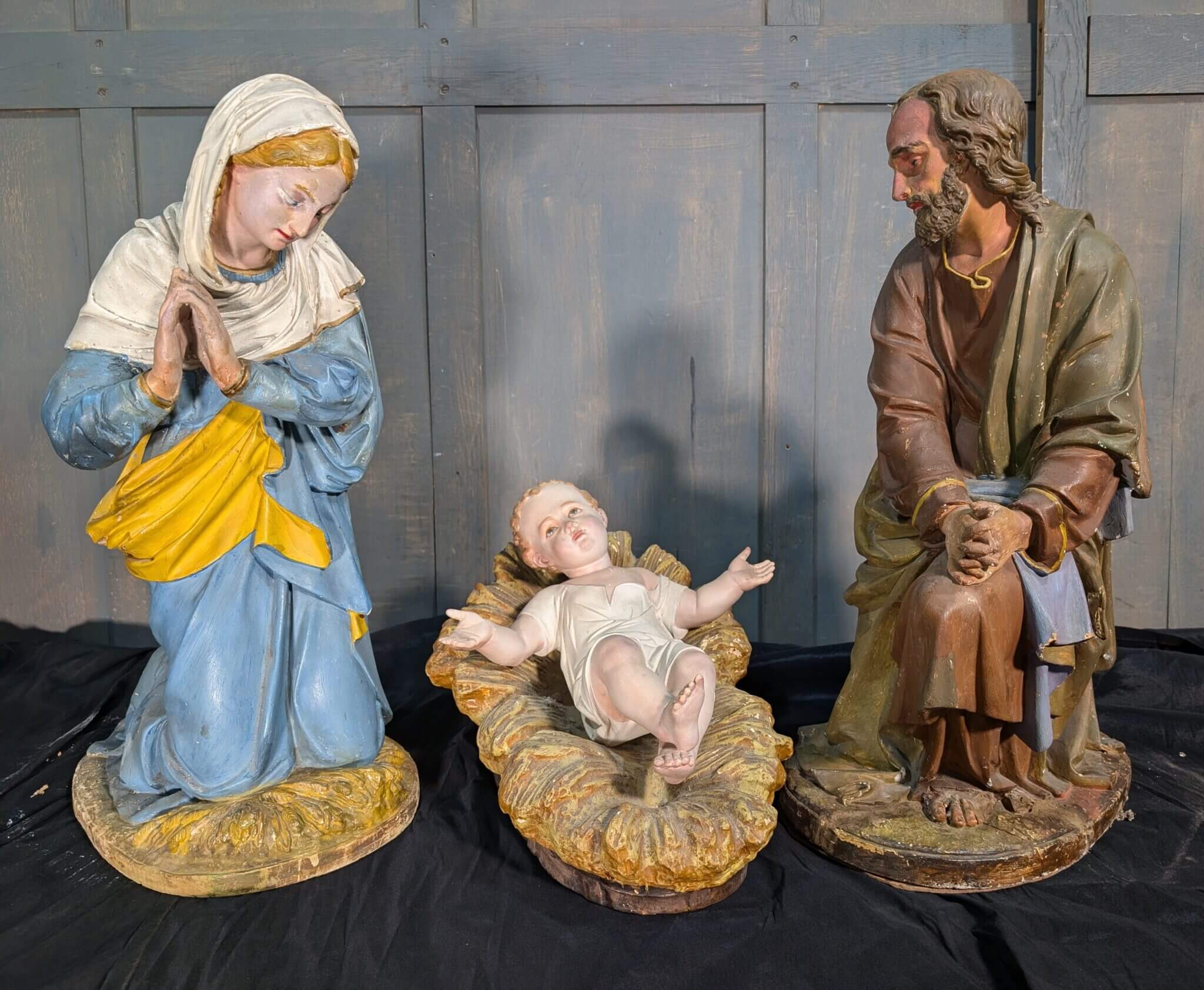 The Three Main Nativity Figures - Large Size Antique Set