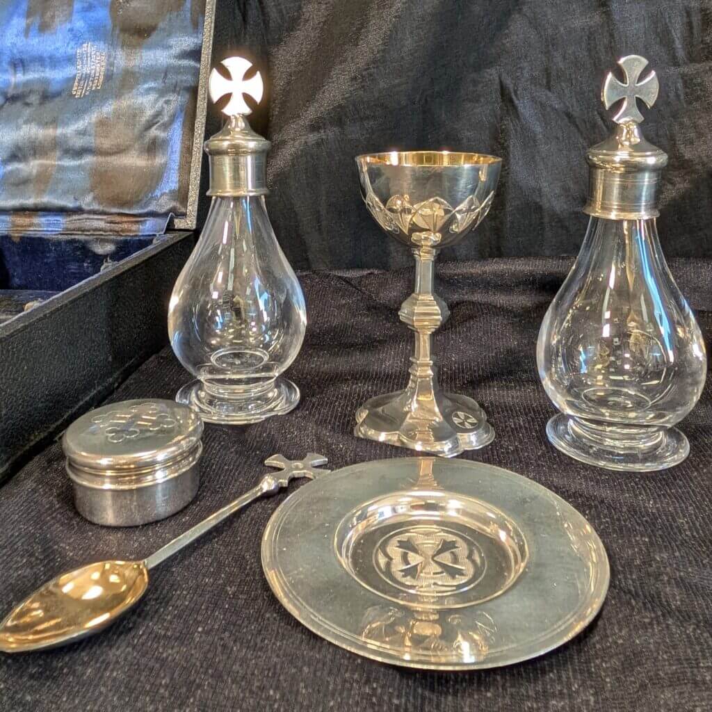 Solid Silver Vintage Travel 6-Piece Communion Set from Wippell of London